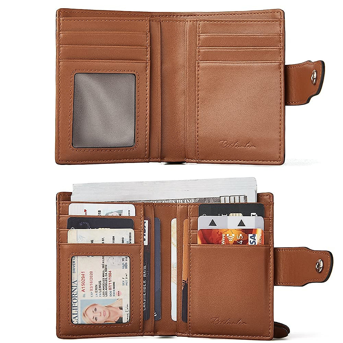 BOSTANTEN Women Leather Handbag Designer Large Hobo Purses Shoulder Bags Bundled with Small Bifold Zipper Pocket Wallet Card Case Purse with ID Window Brown