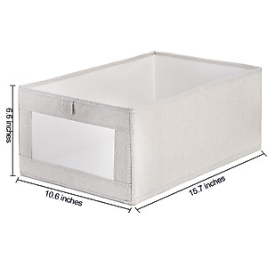 Coloch 6 Pack Linen Storage Bins with Clear Window, Collapsible Closet Storage Box Fabric Clothing Organizer Stackable Organizer Basket for Folded Clothes, Jeans, Toy, Book, Shelves, Closet, Beige