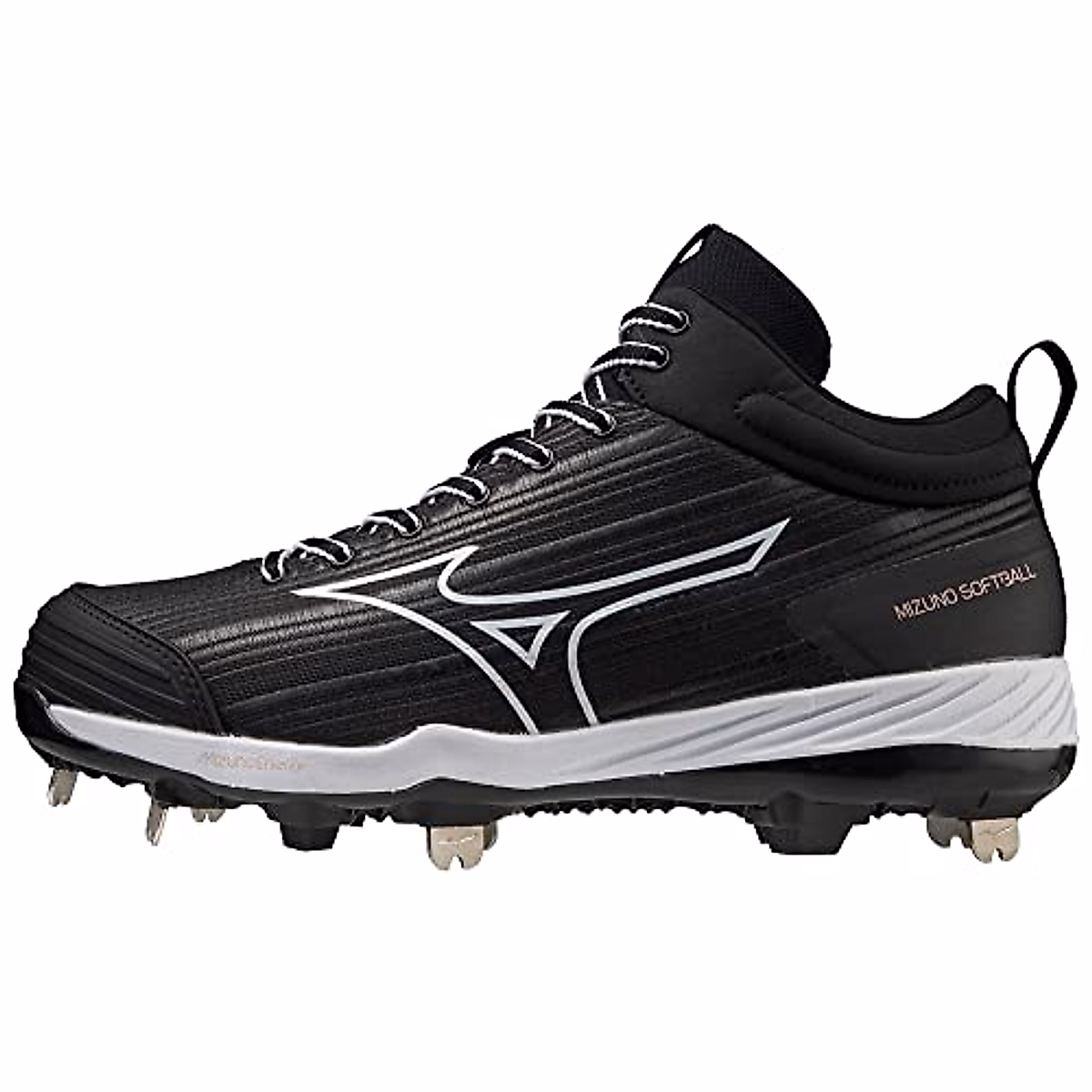 Mizuno Women's Sweep 6 Mid Softball Shoe, Black-White, 8.5