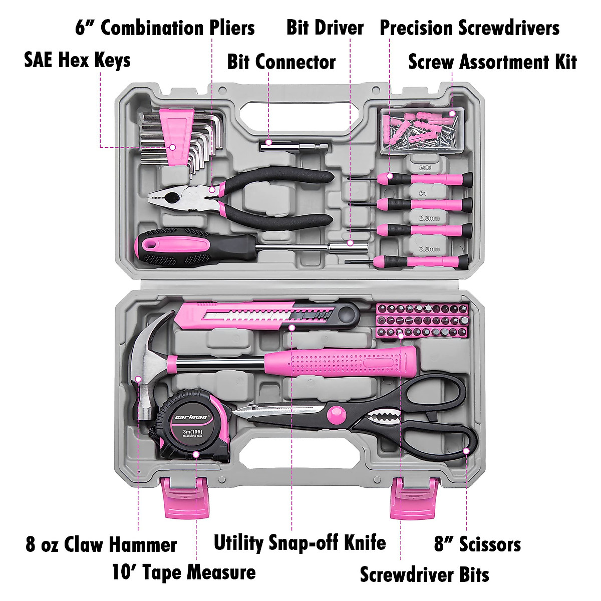 CARTMAN Tool Set General Household Hand Tool Kit with Plastic Toolbox Storage Case Pink