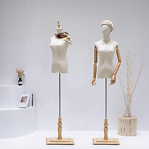 Dress Form Mannequin, Display Female Mannequin with Wooden Stand and Head, 51"~73" Height Adjustable Women Mannequin for Boutique Clothing Jewelry Store