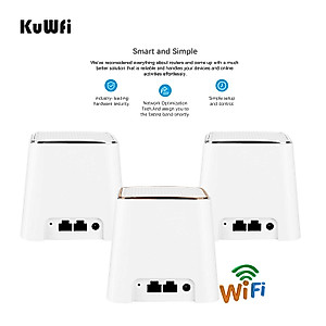 KuWFi Mesh Wi-Fi System, Gigabit WiFi Mesh Network Cover, Replaces WiFi Router and Extender, Whole-Home 6000 Sq. ft. Coverage, Seamless High-Performance Wireless WiFi Booster (3 Pack)