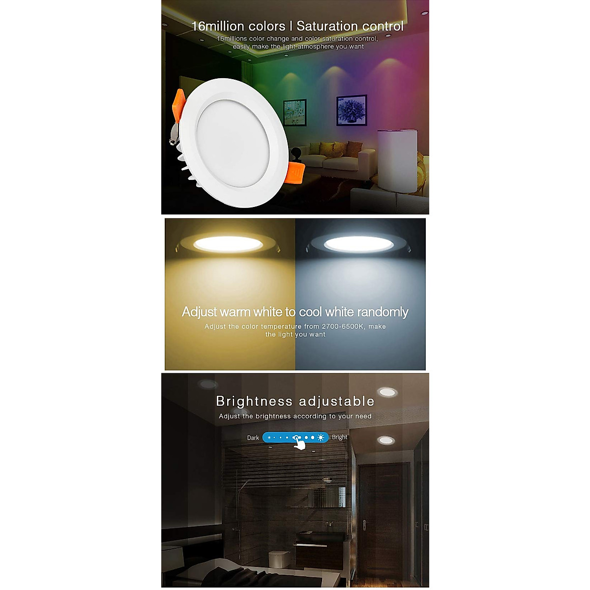 LGIDTECH FUT063 RGB CCT 6W LED Recessed Ceiling Downlight 4 Inch AC100-240V IP54 Must Work with Milight RGB+CCT Remote,B4 Panel Or Smartphone APP Control Via Gateway(Sold Separately)