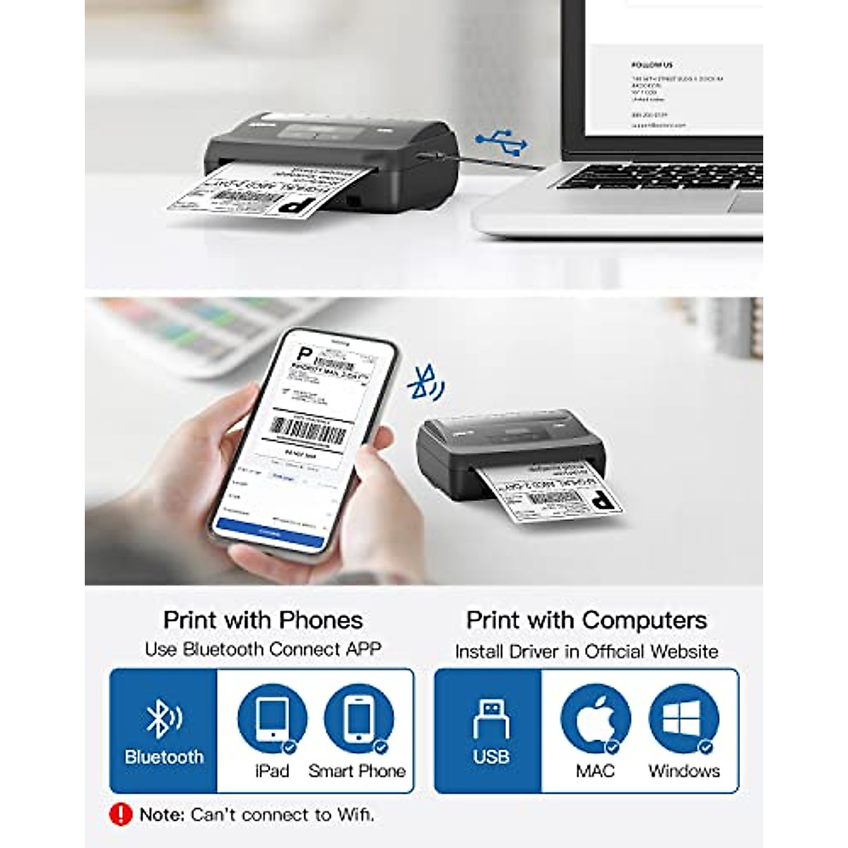 POLONO A400 Bluetooth Thermal Label Printer - 4x6 Label Printer for Small Business Shipping Packages - Portable Printer, Direct Thermal Shipping Labels 2Rolls (80 Labels/Roll)