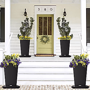 Elevens Tall Planters 30 Inch Tapered Square Planters Garden Flower Pots,Large Planter for Patio,Indoor/Outdoor Planter with Tray Black-2 Pack