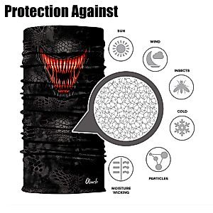 Obacle Motorcycle Face Mask Sun UV Dust Wind Protection Tube Mask Seamless Bandana Face Mask for Men Women Bike Riding Cycling Biker Fishing Outdoor Festival (Teeth Red Black Face Mask)