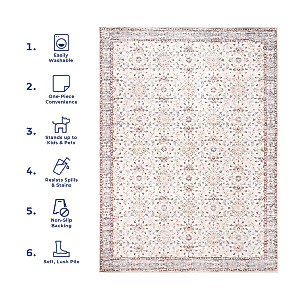 nuLOOM Gemma Machine Washable Transitional Floral Area Rug, 5' x 8', Beige, Rectangular, 0.15" Thick