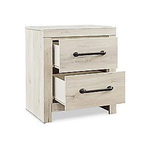 Signature Design by Ashley Cambeck Farmhouse Industrial 2 Drawer Two Drawer Nightstand with 2 Slim-Profile USB Charging Stations, Whitewash