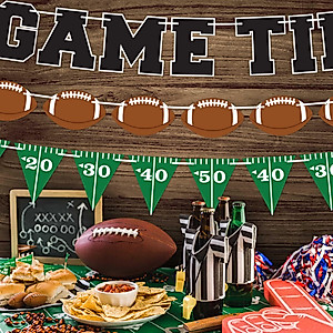 Pre-Strung Game Time Football Banner - No DIY - Football Party Banner - Pre-Strung Garland on 8 ft Strands - Football Birthday Party Decorations. Sports Fantasy Football Party. Did we mention no DIY?