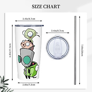 CONPELSON 20OZ Coffee Mug Invader Anime Zim Car Insulated Stainless Steel Tumbler With Straws Novelty Travel Sippy Cup for Home Office Travel