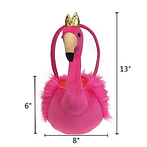 DearSun Exquisite Embroidery ! Personalized Adorable 3D Plush Flamingo Basket Easter Egg Hunting Basket Easter Basket Gift Basket with Embroidery Name (Pink Flamingo Basket with Customization)