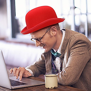 GEMVIE Classic Black Felt Derby Hat Lightweight Bowler Hat Novelty Costume Hat for Party Dress Ups Red