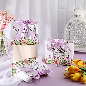 Spakon 25 Pack Butterfly Baby Shower Party Favors Butterfly Gift Bags Butterfly Goodie Bags Butterfly Party Bags with Handles and Bow Ribbon Baby Shower Party Gift Bag for Baby Shower Return Gift