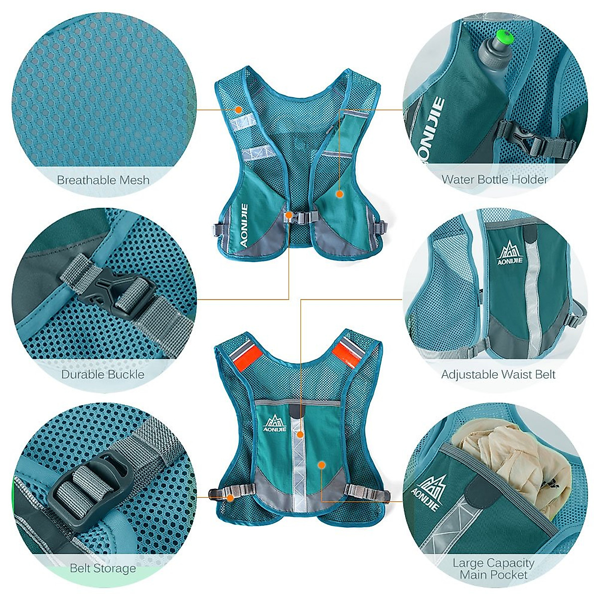 AONIJIE Marathon Running Vest Pack Water Hydration Backpack Outdoor Sport Bag Cycling Camping Climbing Rucksack (Gray+2pcs 250ml Bottles)