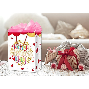 FLYAB Happy Valentines Day Gift Bag with Handle 11.5"x9"x5" Valentines Gift Bag with Tissue Paper Romantic Valentines Anniversary Wedding Gift Bags for Her Him Girlfriend Boyfriend Wife Husband Women