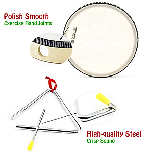 MUSICUBE 7 Pcs Musical Instrument Toys Set for Kids Wooden Percussion Instrument with Hand Drum, Maracas, Triangles, Hand Bell Educational Instrument for Toddler Birthday Gift for Boys Girls Aged 3+