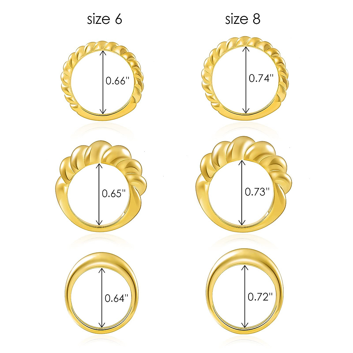 LANE WOODS Chunky Ring Set: 14k Gold Plated Croissant Braided Twisted Dome Ring Jewelry for Women Men