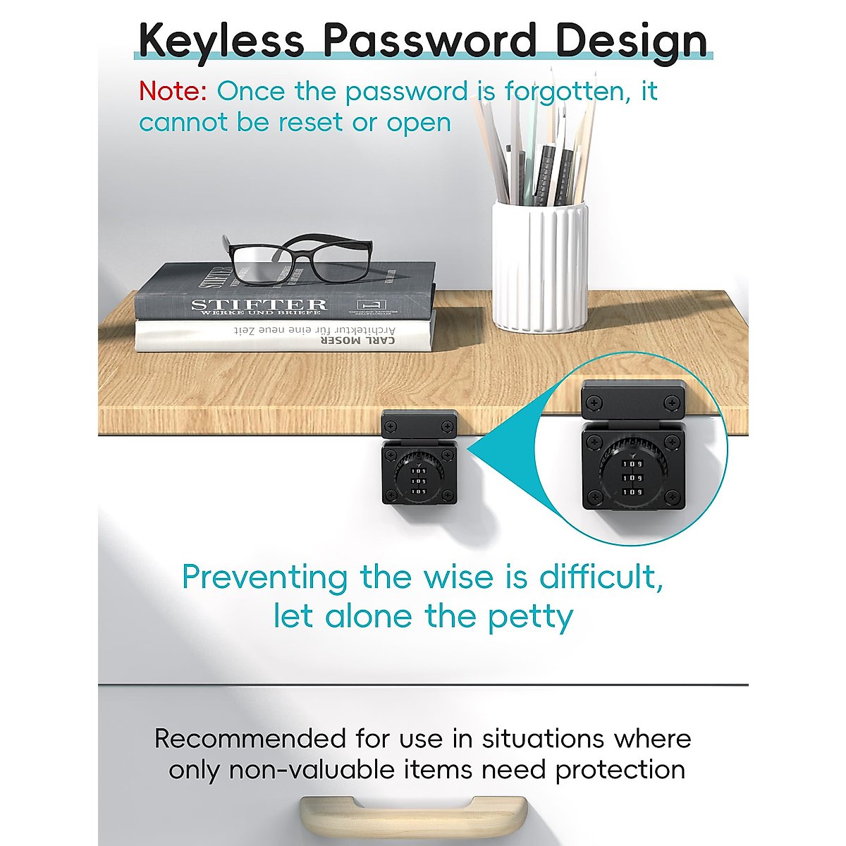 I-EASYDWW Combination Cabinet Latch, Keyless Drawer Lock, Easy to Install, Suitable for Kitchen Cabinet, Office Drawer, Wooden Furniture, One-Way Door, Etc (Black, 1 Pack)