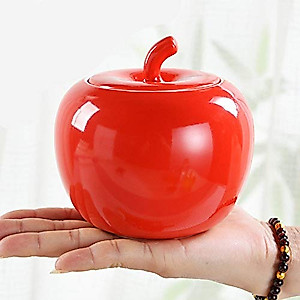 Ceramic Red Apple Shape Sealed Candy Dish Food Storage Jar For Christmas,350ml