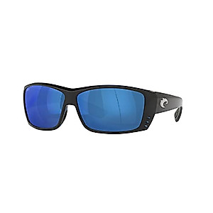 Costa Del Mar Mens Cat Cay Rectangular Sunglasses, Matte Black/Grey Blue Mirrored Polarized-580P, 61 mm