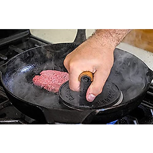 The Burger Smasher - Cast Iron Burger Press Kit w/Patty Paper Included | Hamburger Press Perfect for Flat Top Grill, Cast Iron Griddle or Skillet | Meat Press and Grill Press