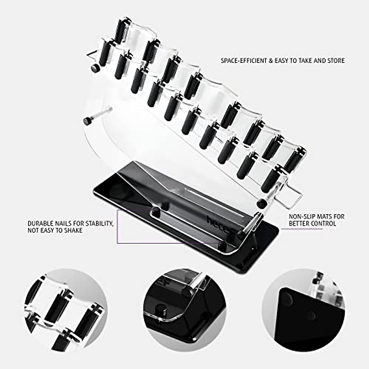 hecef 25 pcs Kitchen Knife Set with Block - 8 Cooking Knives, 8 Serrated Steak Knives, 4 Cutting Mats, Pizza Wheel, Scissors, Peeler, Knife Sharpener & Acrylic Stand (Gray Titanium)