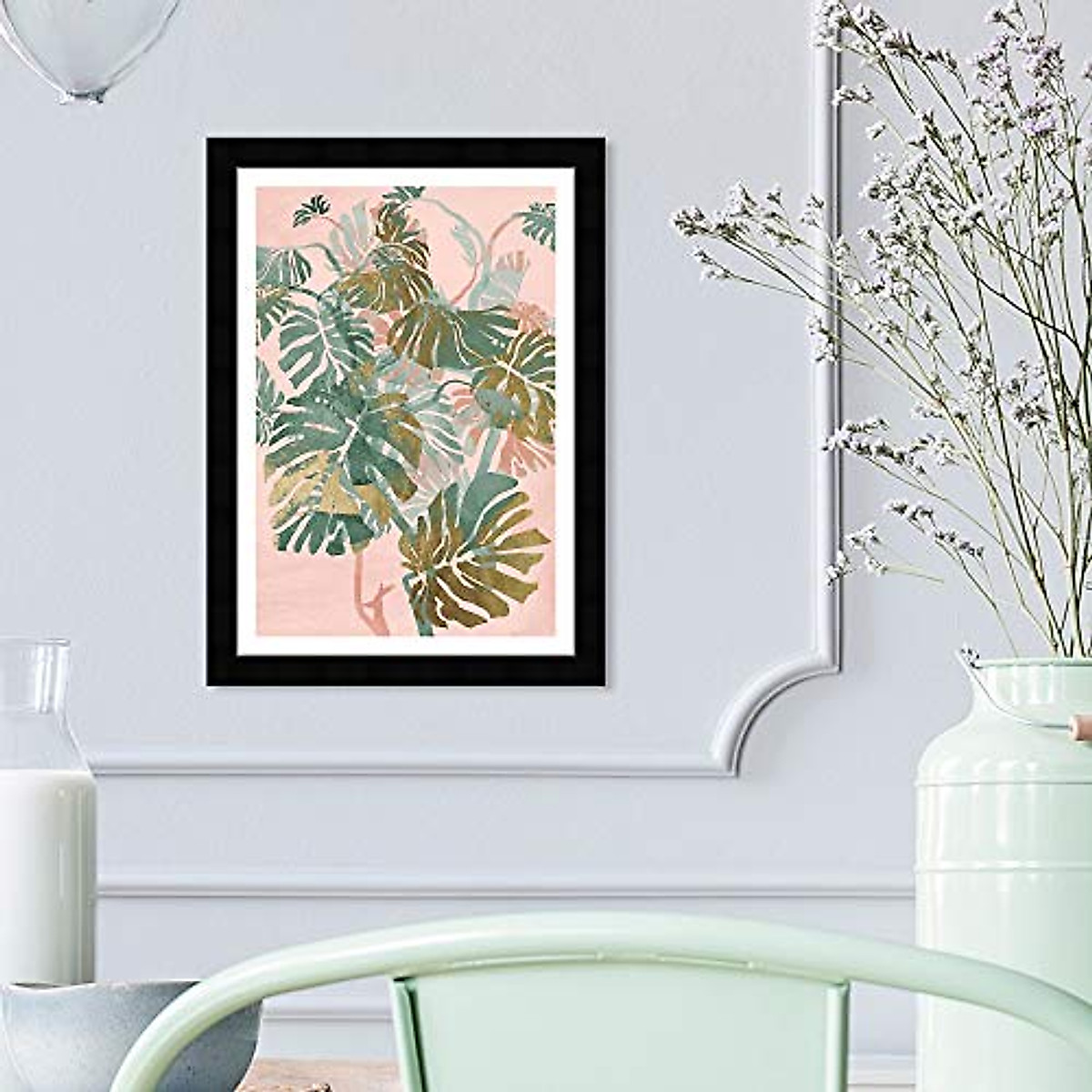 Wynwood Studio Floral Framed Wall Art Prints 'Peach Jungle Tree' Botanicals Home Décor, 13" x 19", Pink, Green