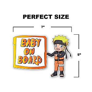 Baby on Board Sign Super Funny Cartoon Sticker to Caution Drivers by Placing Warning Decals on Car Accessories Windows Bumpers for Safety Measures Perfectly Designed Anime in |5" Height X 7" Width|