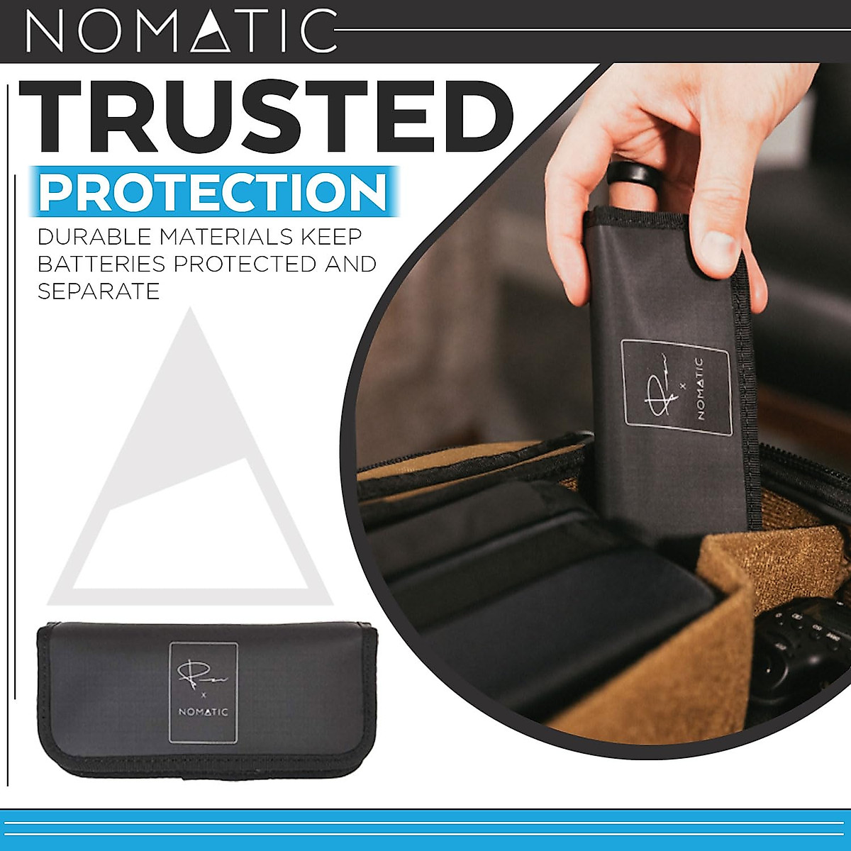 NOMATIC McKinnon Battery Case - DSLR Camera Battery Holder Organizer with Magnetic Closure for 3 Batteries