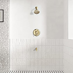 PARLOS Shower System, Brushed Gold Shower Faucet Set with Tub Spout(Valve Included), 5-Setting Mode Shower Head and Tub Spout with Diverter, Multi-Function Wall Mounted Shower Bathtub Combo, 1436908