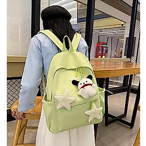 JHTPSLR Preppy Backpack Patches Stars Y2K Aesthetic Backpack with Plushies Cute Kawaii Backpack Supplies Book Bags Casual Daypack (Green)