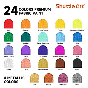 Shuttle Art 24 Colors Fabric Paint, 60ml/2oz Bottles, Permanent Soft Fabric Paint for Clothes with Brushes &Stencils, Non-Toxic Textile Paint for T-Shirts, Shoes, Jeans, Bags, DIY Projects & Crafts
