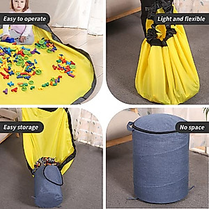 Toy Storage Organizer and Play Mats,Large Toy Basket Toy Storage Bags for Foldable Canvas Basket,Toy Clean Up & Storage Container SuitableWashable Drawstring Play Mat,Suitable for Small Toys (Blue)