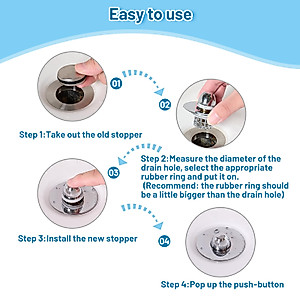 Aluvor Bathtub Stopper/Bathroom Sink Stopper/Drain Hair Catcher/Drain Stopper/Pop Up Sink Drain Strainer/Drain Plug with Anti Clogging Filter for 1.14-1.84inch Drain Holes