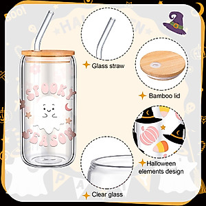 RimCereal 6 Pcs Ghost Halloween Cup Bulk 16 oz Pastel Halloween Ghost Decorations Mug Cute Halloween Gifts Spooky Iced Coffee Can Tumbler with Straw and Bamboo Lid Halloween Stuff for Women Men