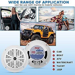 Pyle 4 Inch Dual Marine Speakers - Waterproof and Weather Resistant Outdoor Audio Stereo Sound System with Polypropylene Cone, Cloth Surround and Low Profile Design - 1 Pair - PLMR41W (White)