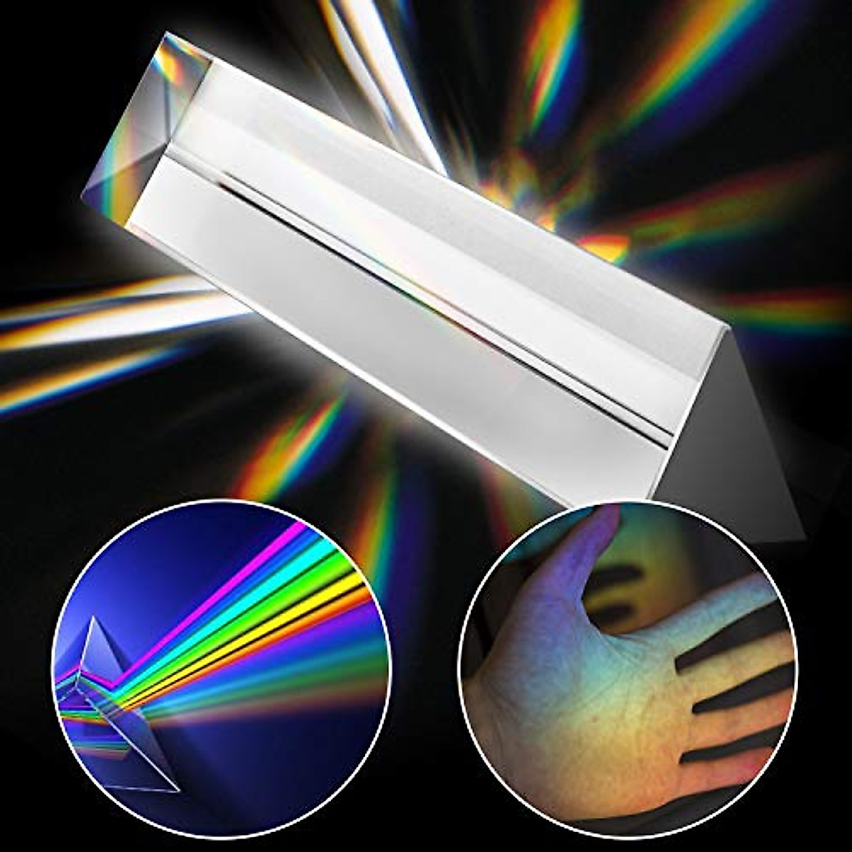Young4us 2 Pack 6-inch Crystal Optical Glass Triangular Prism for Photography, Kids, Science, Teaching Light Spectrum, Physics and Taking Photos Pictures (Set of 2, 150mm)