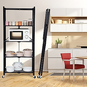 Simple Deluxe HealSmart 5-Tier Heavy Duty Foldable Metal Rack Storage Shelving Unit with Wheels Moving Easily Organizer Shelves Great for Garage Kitchen Holds up to 1250 lbs Capacity, Black,2 Pack