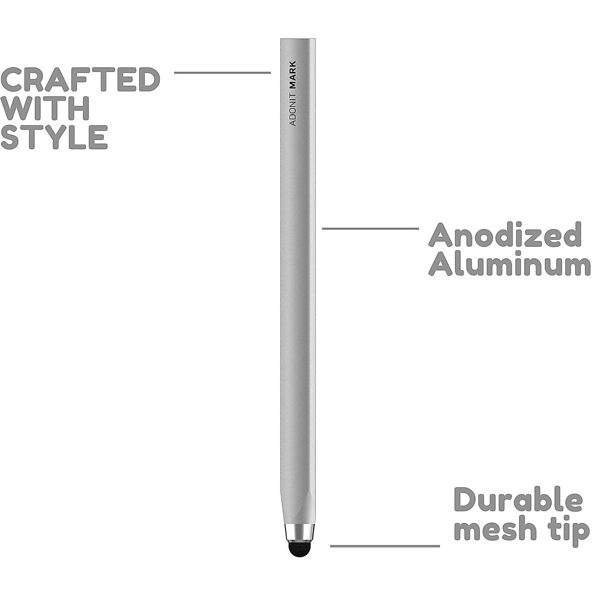Adonit Mark (Silver) Aluminum Stylus Pens for Capacitive Touch Screen Tablets/Cell Phones (iPad, iPad Air, iPad Mini, iPhone, Kindle and All Android Devices)