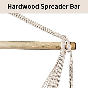 Prime Garden Mesh Hammock Net Chair Swing, Hanging Rope Netted Soft Cotton Hammock Chair Swing Seat Porch Chair for Yard Bedroom Patio Porch Indoor Outdoor, 265 lbs Weight Capacity, Beige