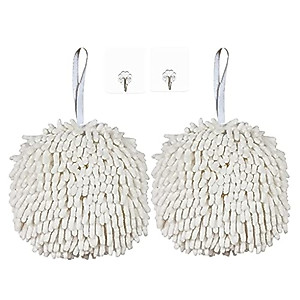 yaocoral 2 Pack Chenille Hand Towels,Kitchen Hand Towels Hanging,Hand Towels with Loops,Bathroom Hand Towels,Quick Dry Hand Bath Towel,Soft Absorbent Microfiber Hand Towels  (2 White)