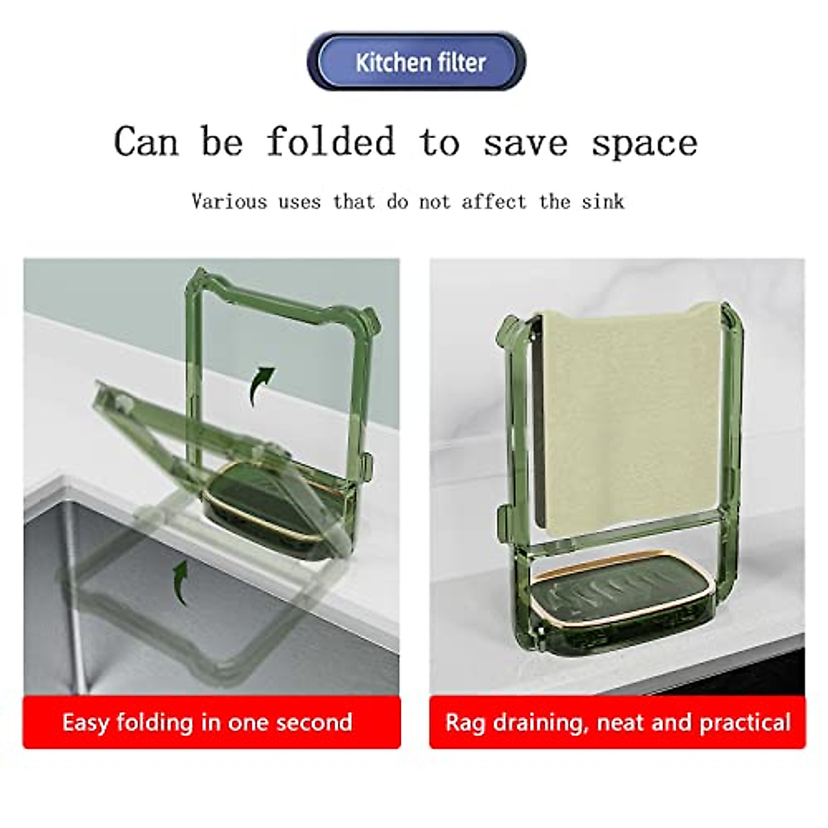 Kitchen Sink Strainer, Foldable Sink Filter Rack with 100 Pcs Disposable Fine Mesh Bags, Sink Filter Holder for Waste Leftover