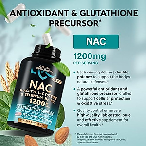 NAC Supplement | Selenium | B6 | B12 - Antioxidant, Immune Support - N Acetyl Cysteine 600 mg per Capsule, 1200 mg per Serving - Made in USA - Non-GMO, Gluten-Free, Vegan - 120 caps, 2 Month Supply