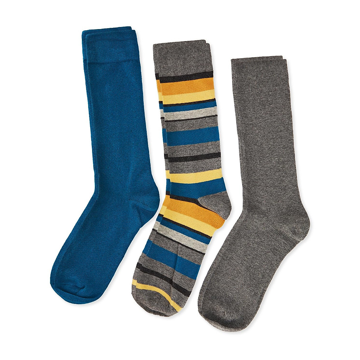 MeMoi Striped Cotton Blend Crew Sock 3 Pack Gray Heather 10-13