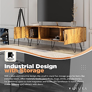 Industrial Media Console Television Stands - Particle Board and Metal TV Stand with Storage - TV & Media Furniture in Brown - TV Stand for 65 Inch TV for Living Room - Home Entertainment Center