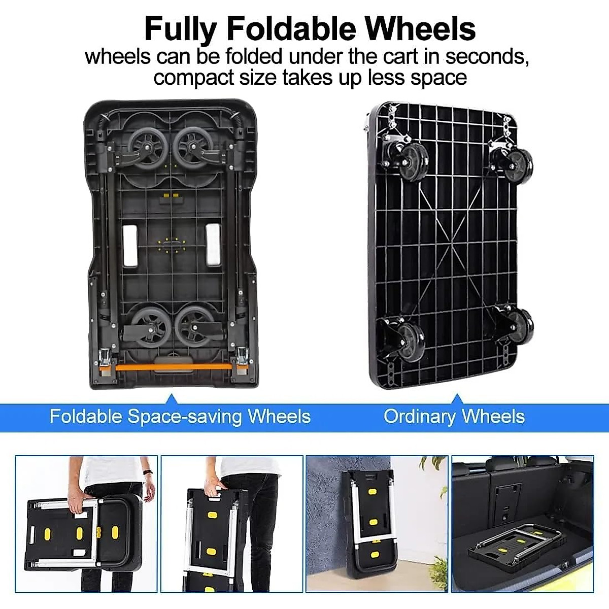 Platform Truck Folding Hand Truck 330 LB 2 Packs Heavy Duty Utility Dolly Flatbed Luggage Push Cart Fully Folded Compact Cart, Portable Trolley with Elastic Ropes Easy Storage, Lightweight for Moving