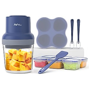 HEYVALUE Baby Food Maker, 13-in-1 Baby Food Processor Sets, Fruit, Vegatable, Meat, Food Puree Blender with Baby Food Containers, Food Freezer Tray, Silicone Spoons, Silicone Spatula (Dark Blue)