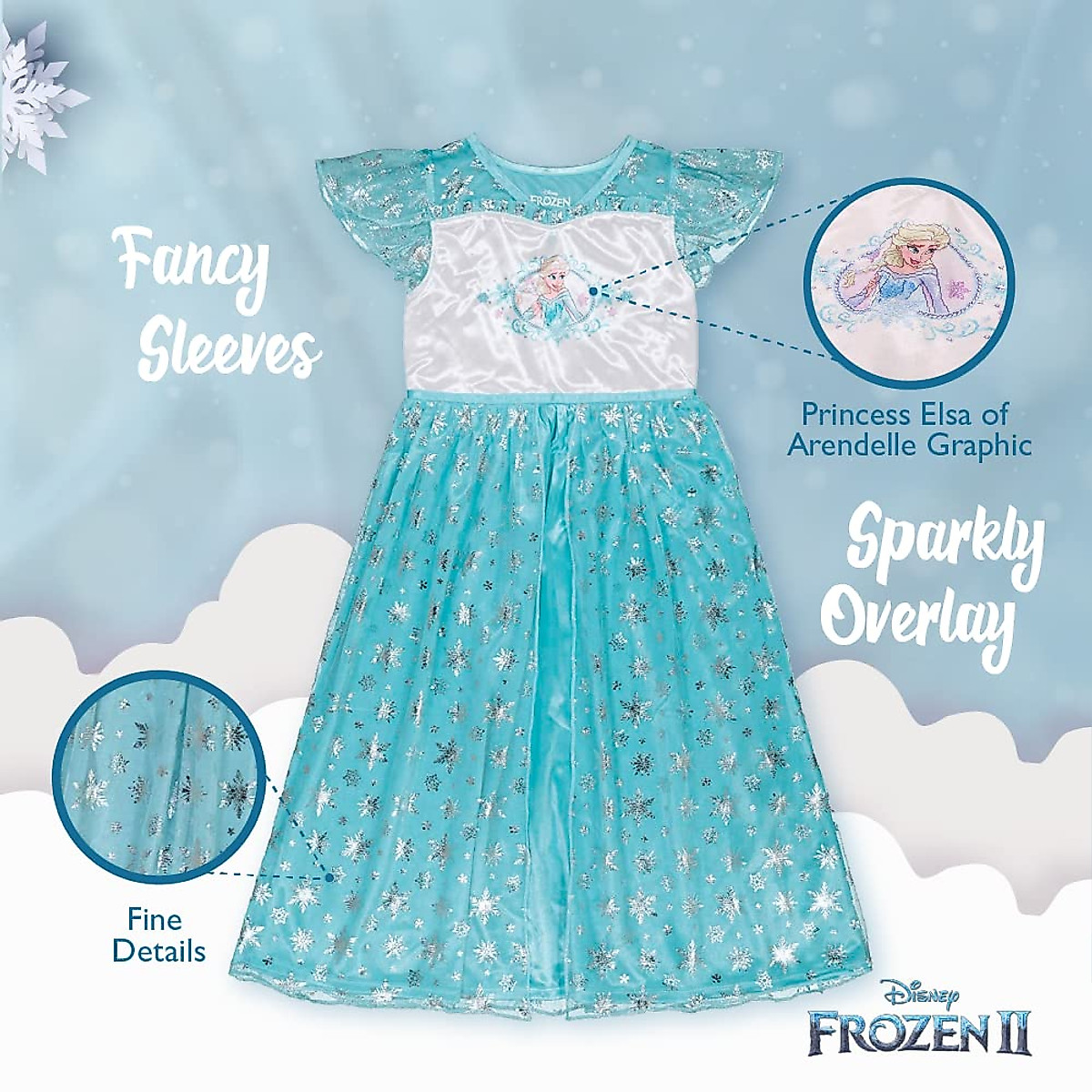 Disney Girls' Frozen Fantasy Gown Nightgown, ELSA IN BLUE 2, 3T