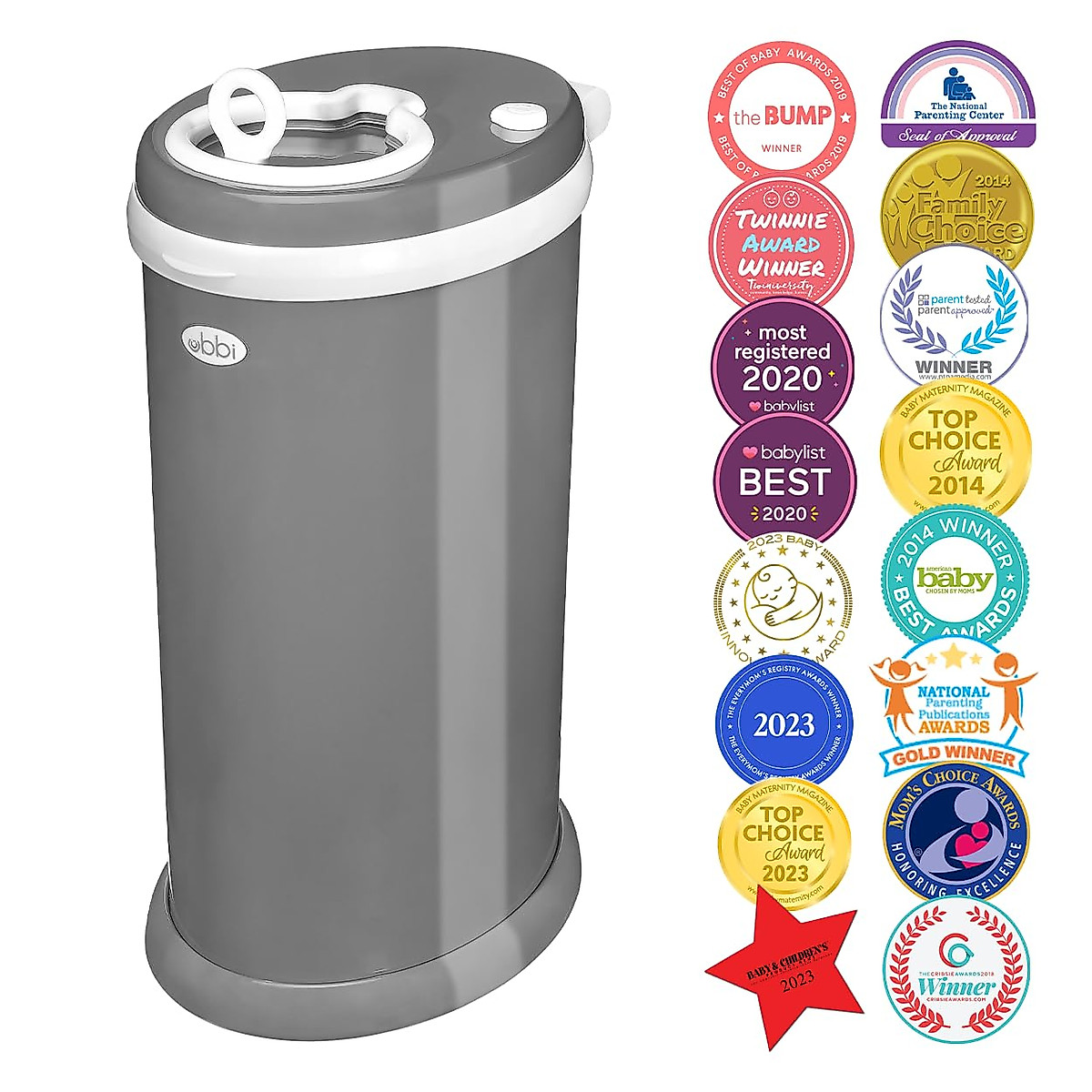 Ubbi Steel Diaper Pail, Odor Locking, No Special Bag Required, Award-Winning, Registry Must-Have, Slate