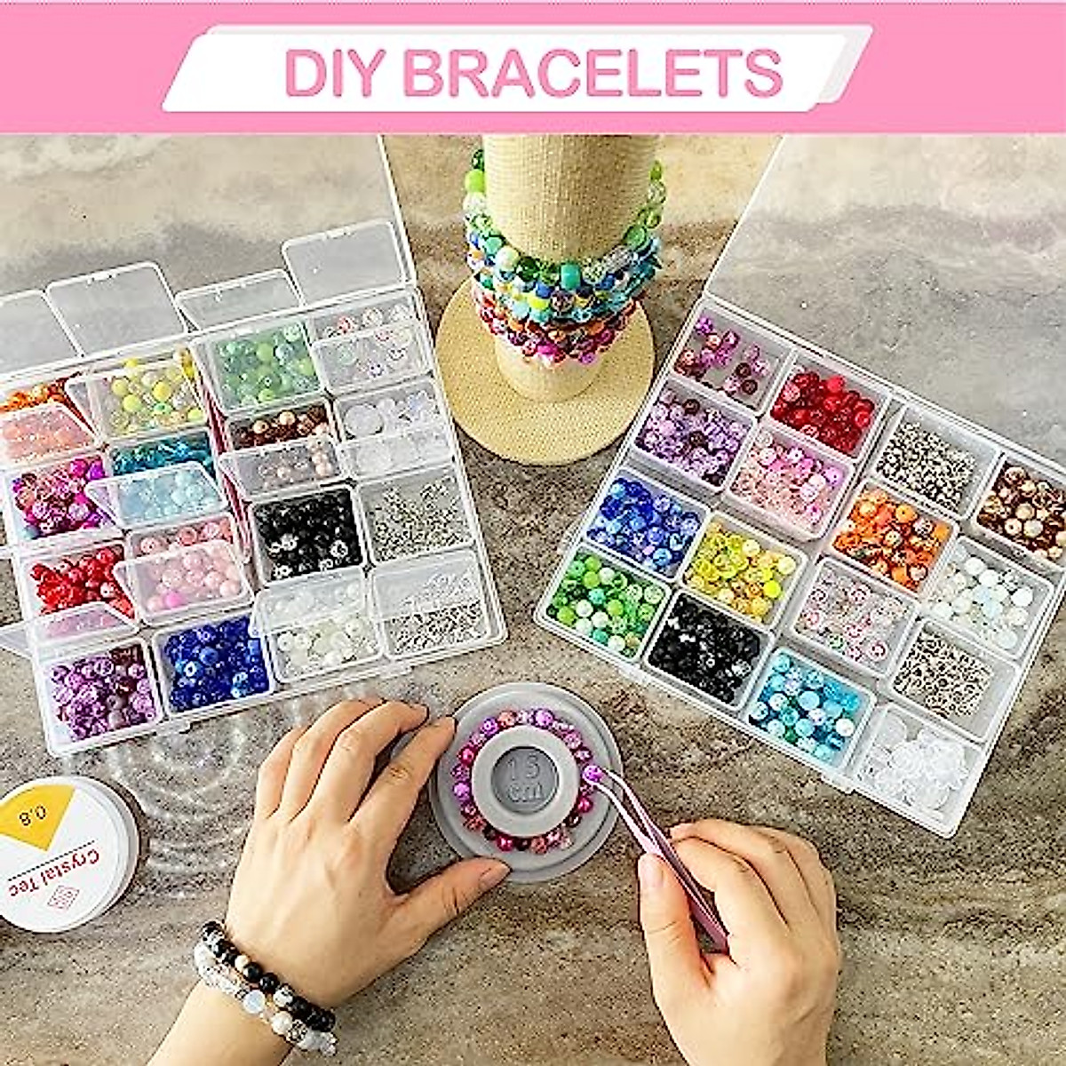 Xmada 829 PCS Bracelet Making Kit - 660 PCS Glass Beads for Jewelry Making, 12 Colors Assorted Beads Bracelet Kit, Crystal Beads, Jewelry Making Kit for Teen